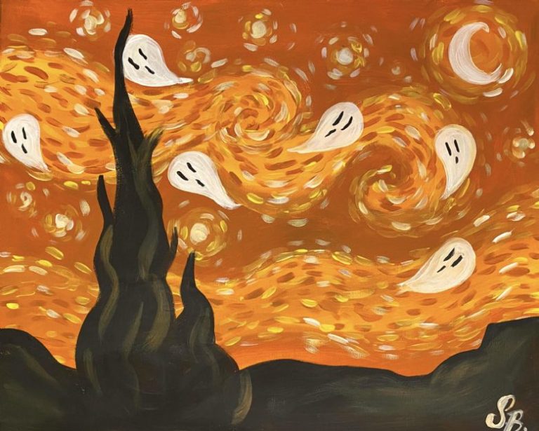 Spooky Starry Night – Wine and Palette